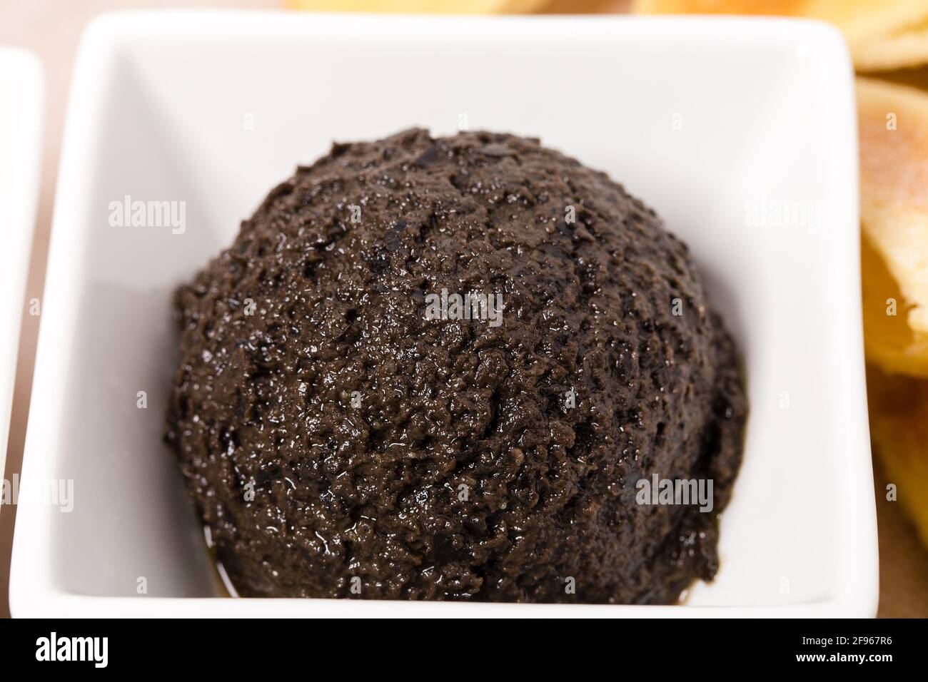 Closeup of tapenade of black olives as a appetizer as a spanish cuisine ...