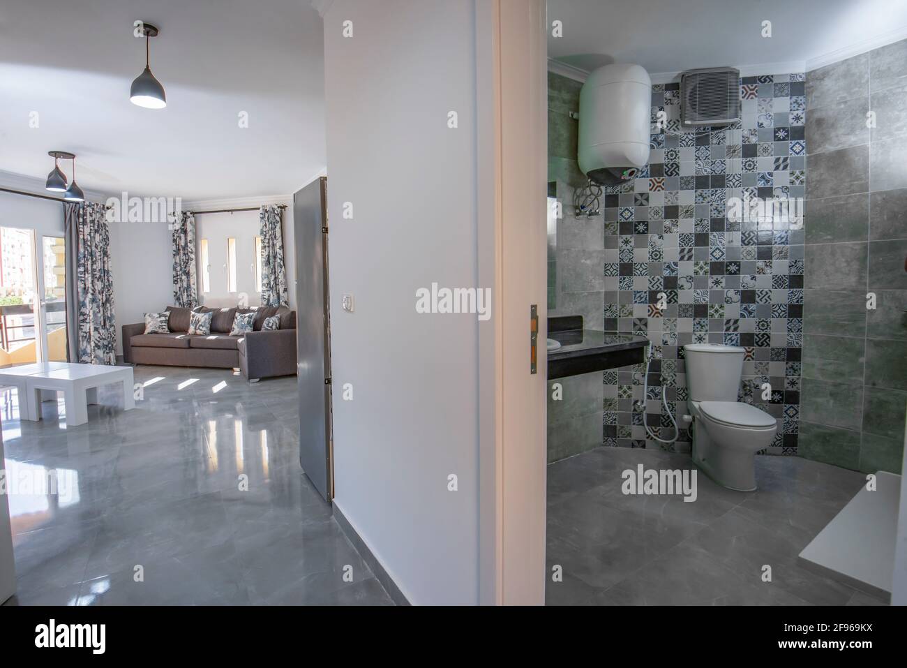 Living room lounge area in luxury apartment show home showing interior ...