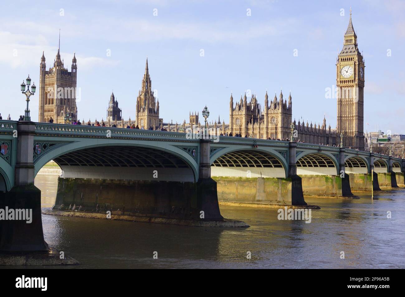 London, UK: a panoramic view of Westminster Bridge, Westminster Palace ...