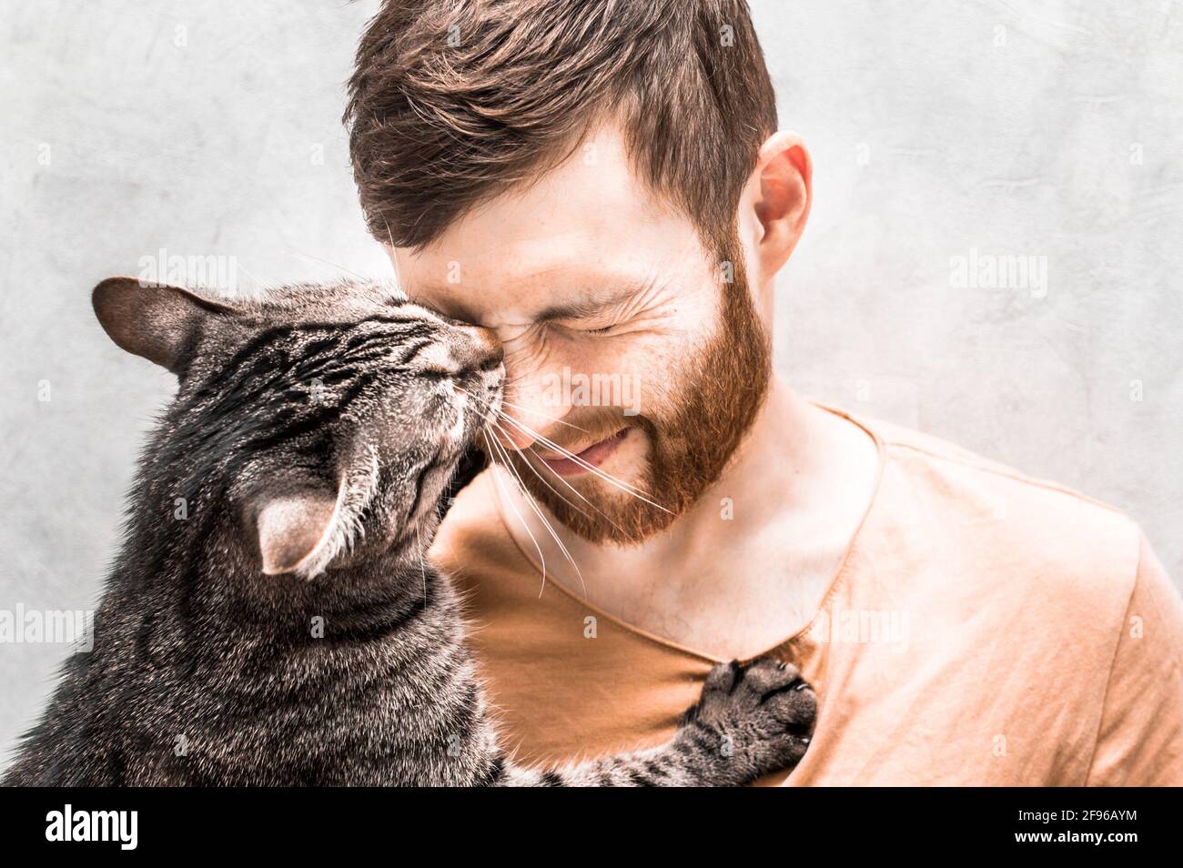 Boy hugging cat hi-res stock photography and images - Alamy