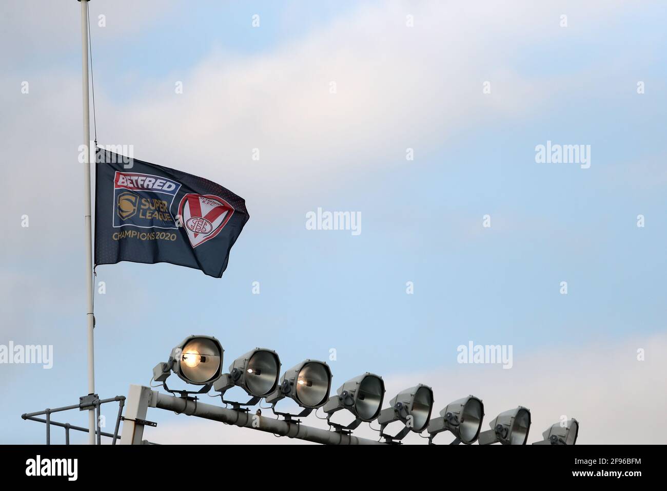 Flags fly at half mast over the stadium prior to the Betfred Super ...