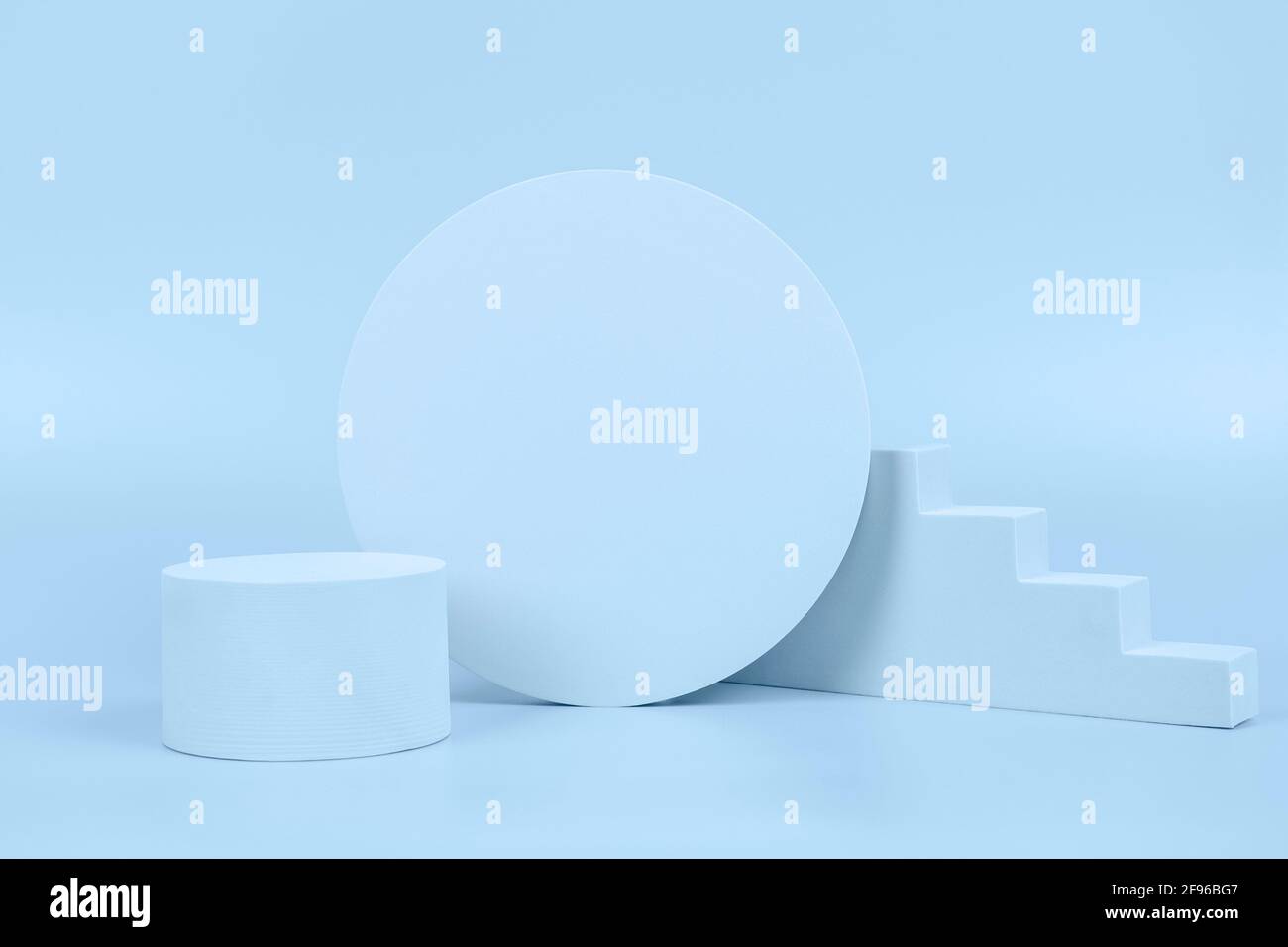 Abstract empty geometric shape podium platform on light blue background ...