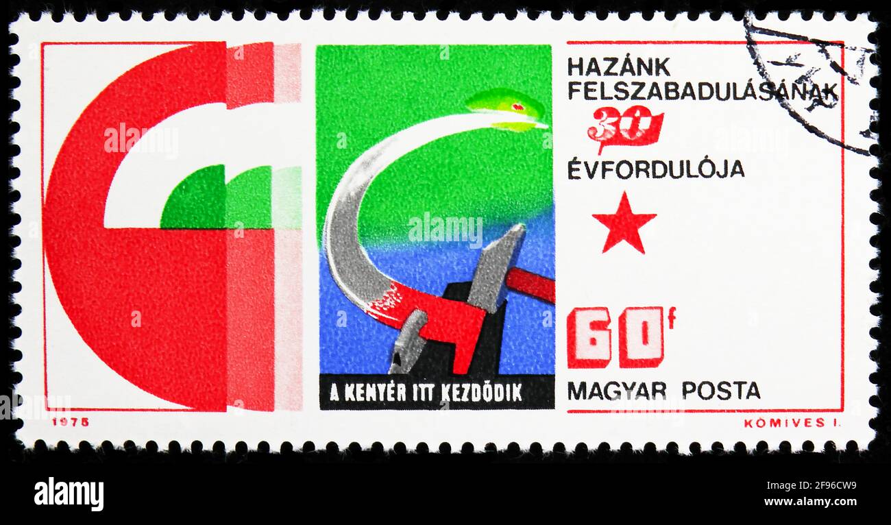 MOSCOW, RUSSIA - AUGUST 21, 2019: Postage stamp printed in Hungary ...