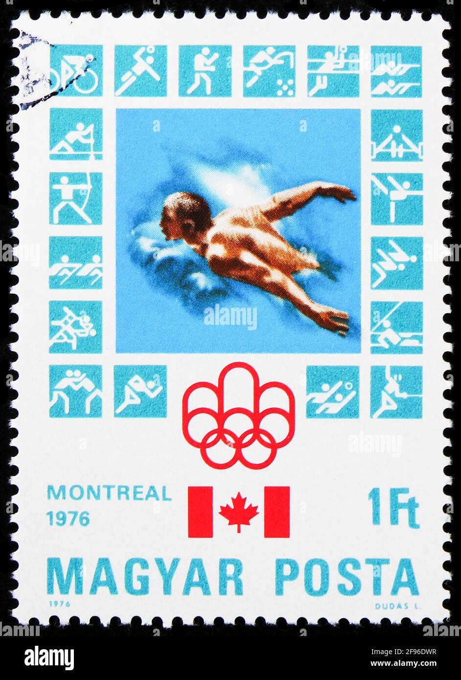 MOSCOW, RUSSIA - AUGUST 21, 2019: Postage stamp printed in Hungary ...