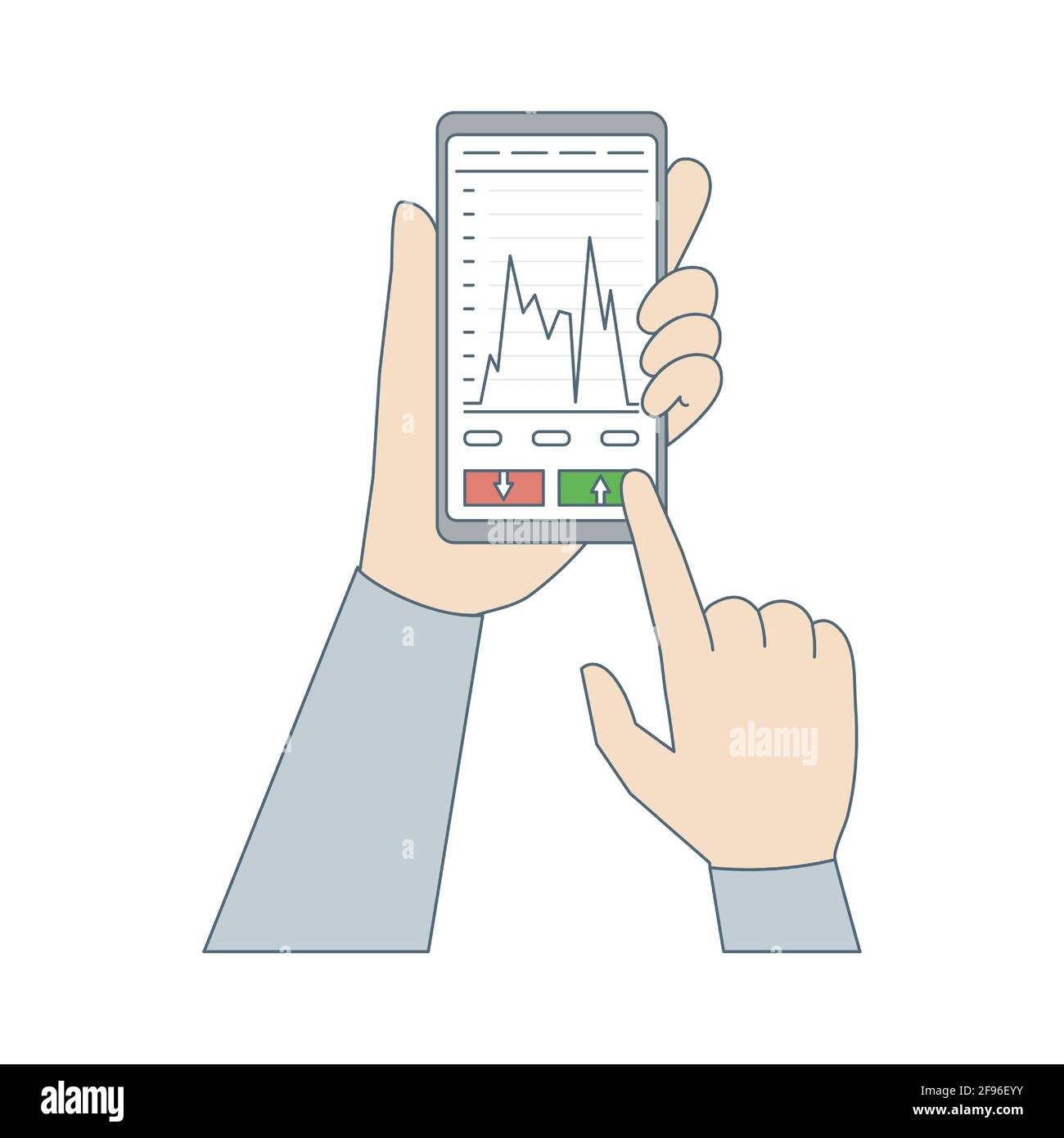Hands holding smartphone with stocks price chart vector cartoon outline ...
