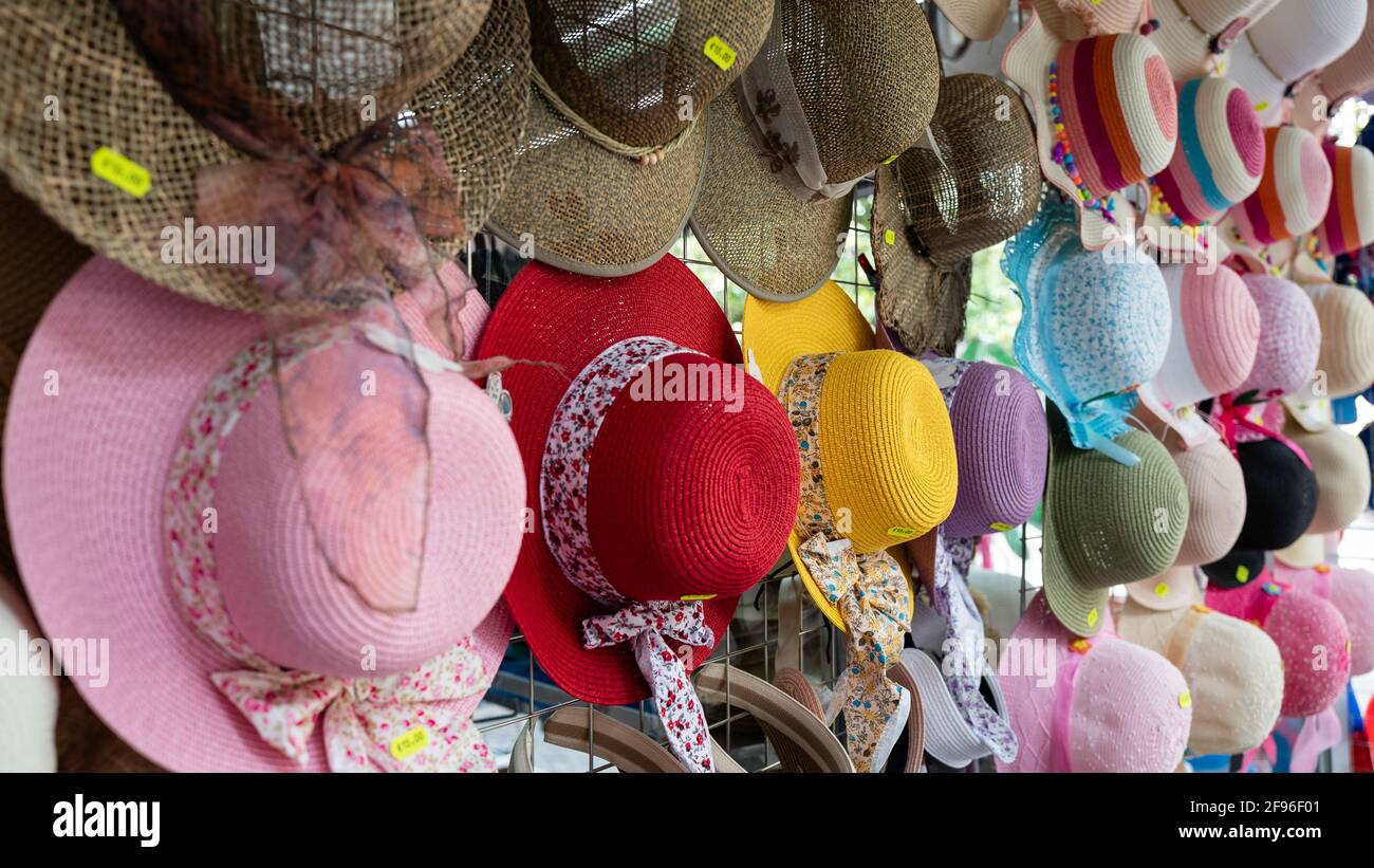 colorful, hats, market sale Stock Photo - Alamy