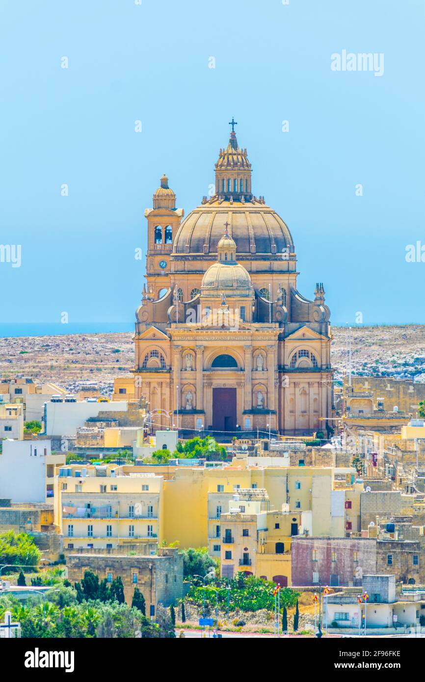 Aerial view of Xewkija with the Rotunda St. John Baptist, Gozo, Malta ...