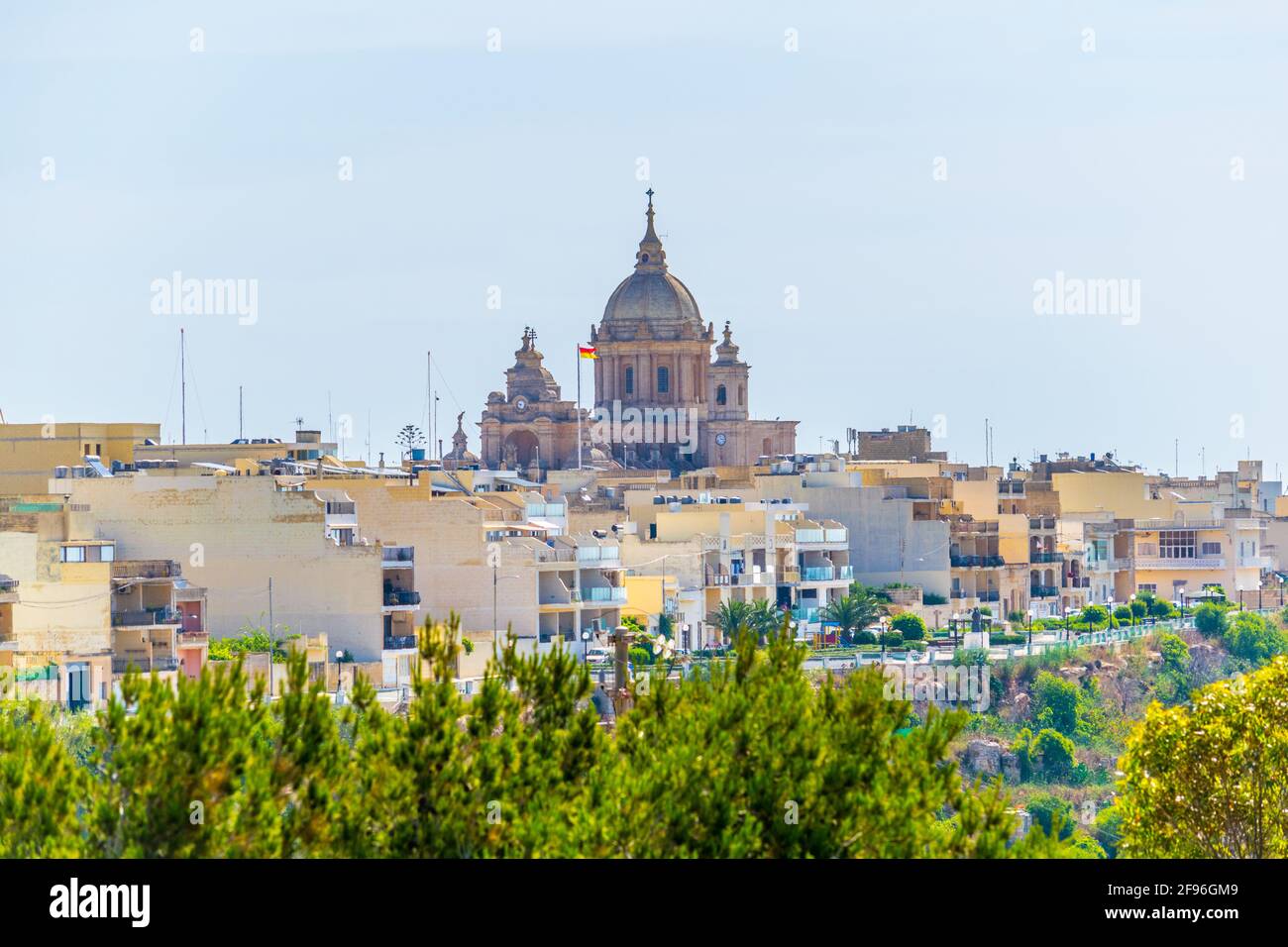 Aerial view of Xewkija with the Rotunda St. John Baptist, Gozo, Malta ...