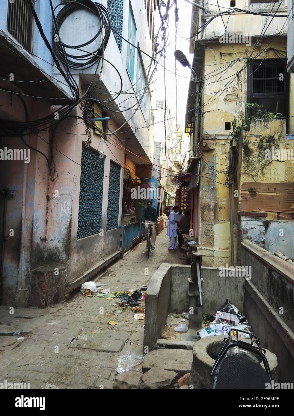 Varanasi, India - November 01, 2016: Narrow gali or lane or street ...