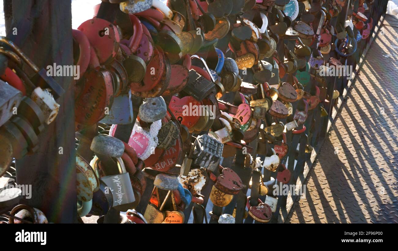 Love Padlocks Lockers at the bridge in Russia. People have place ...