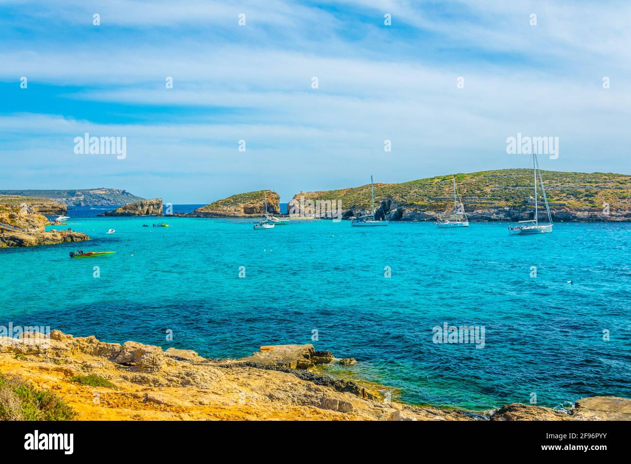 turquoise water of blue lagoon on Comino island, Malta Stock Photo - Alamy