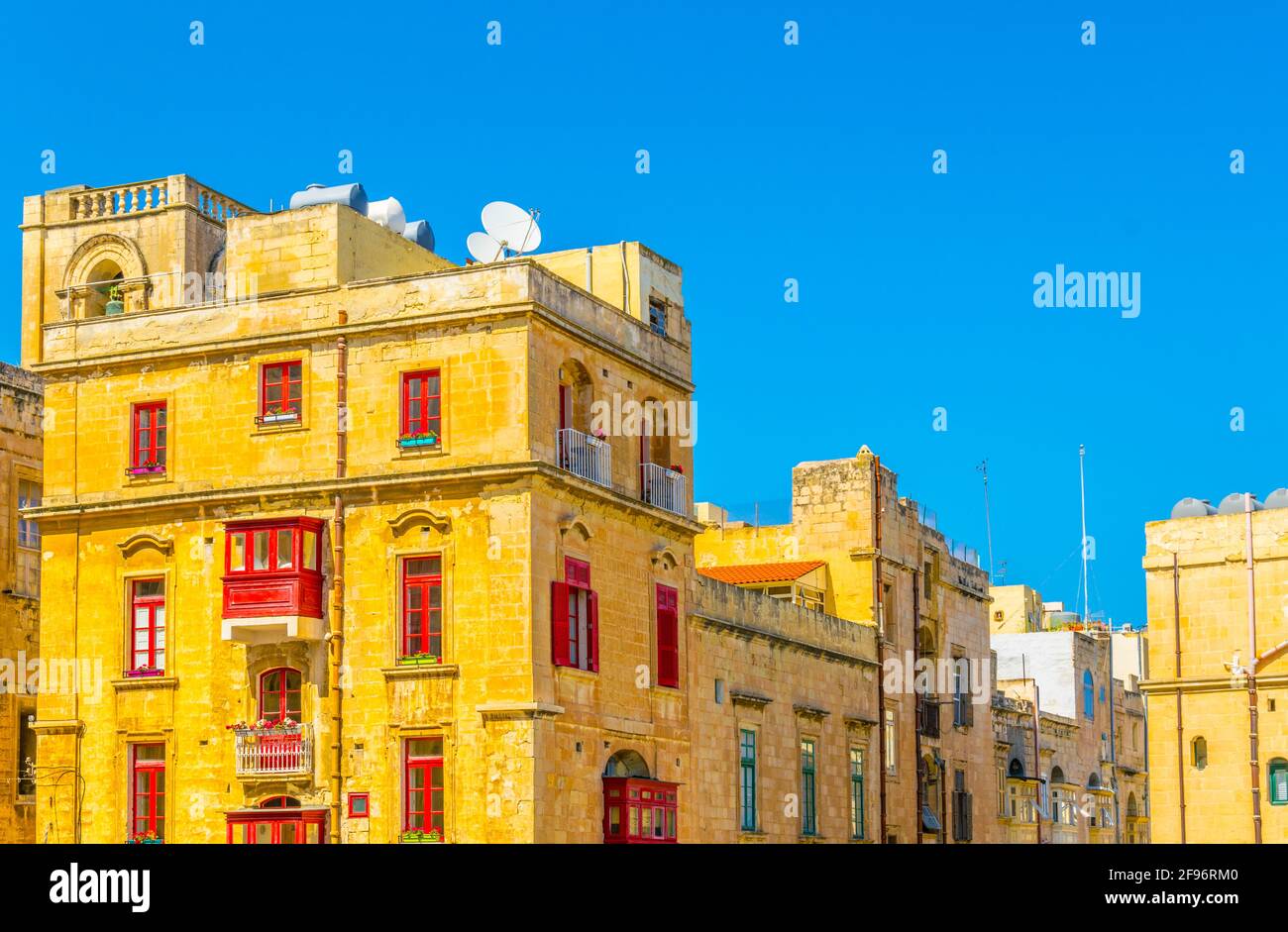 Facades of historical houses in the old town of Valletta, Malta Stock ...