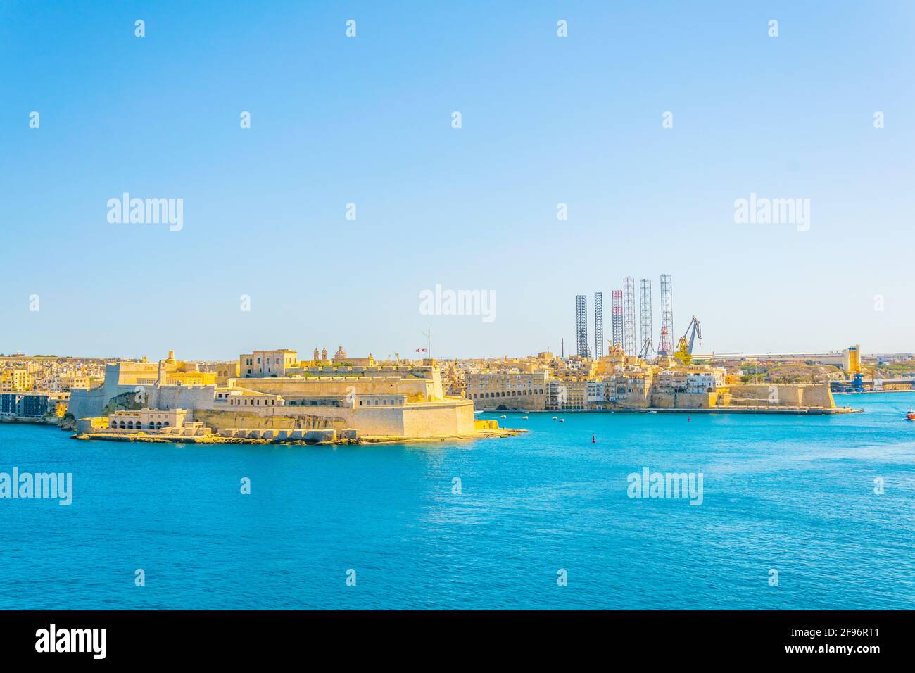 Birgu town with Fort st. Angelo and Senglea in Valletta, Malta Stock ...