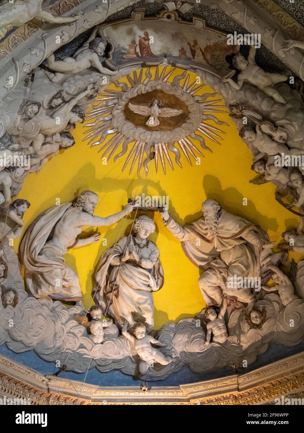 Detail of the carvings over Enna Cathedral high altar apse Stock Photo ...