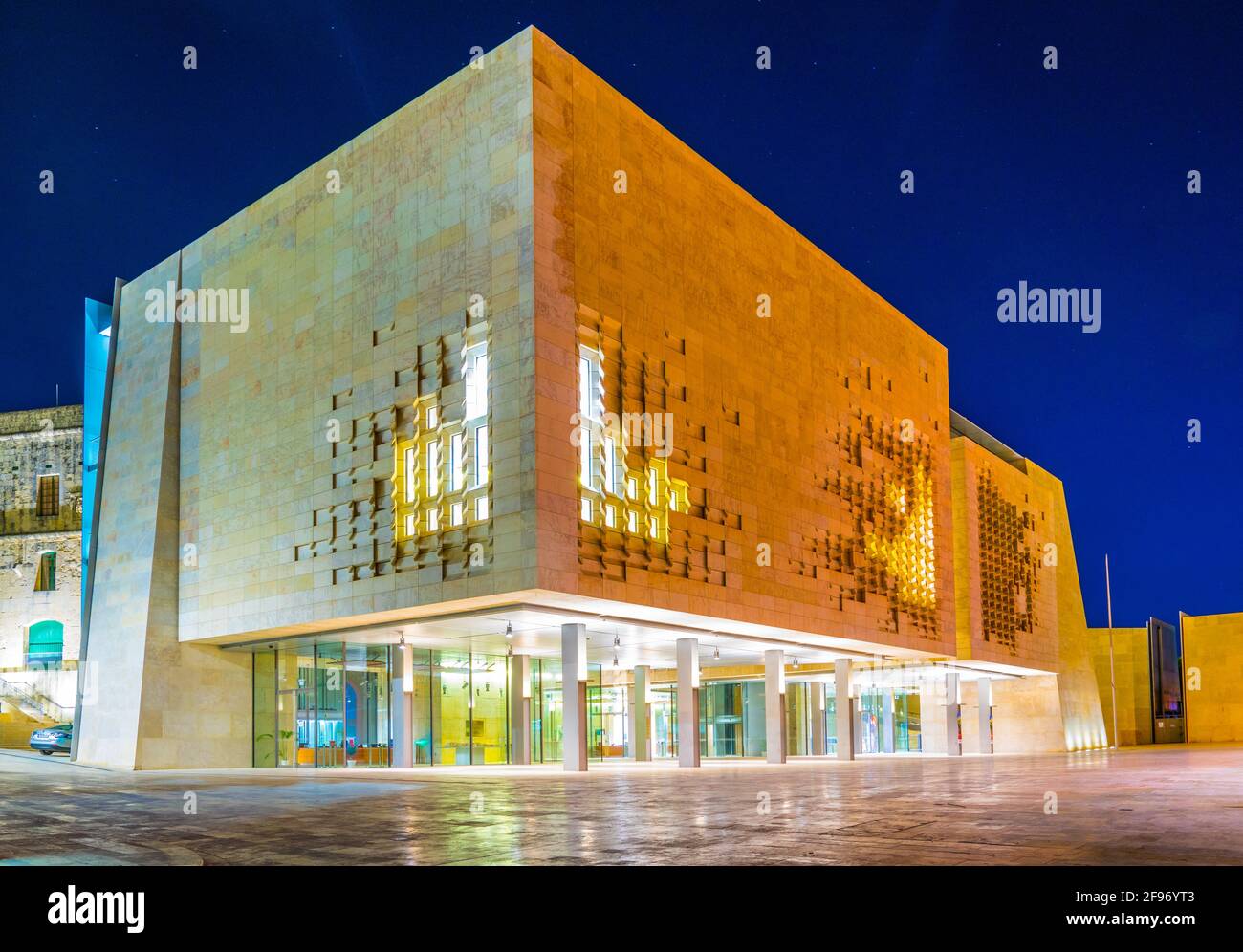 Night view of the Maltese parliament in Valletta, Malta Stock Photo - Alamy