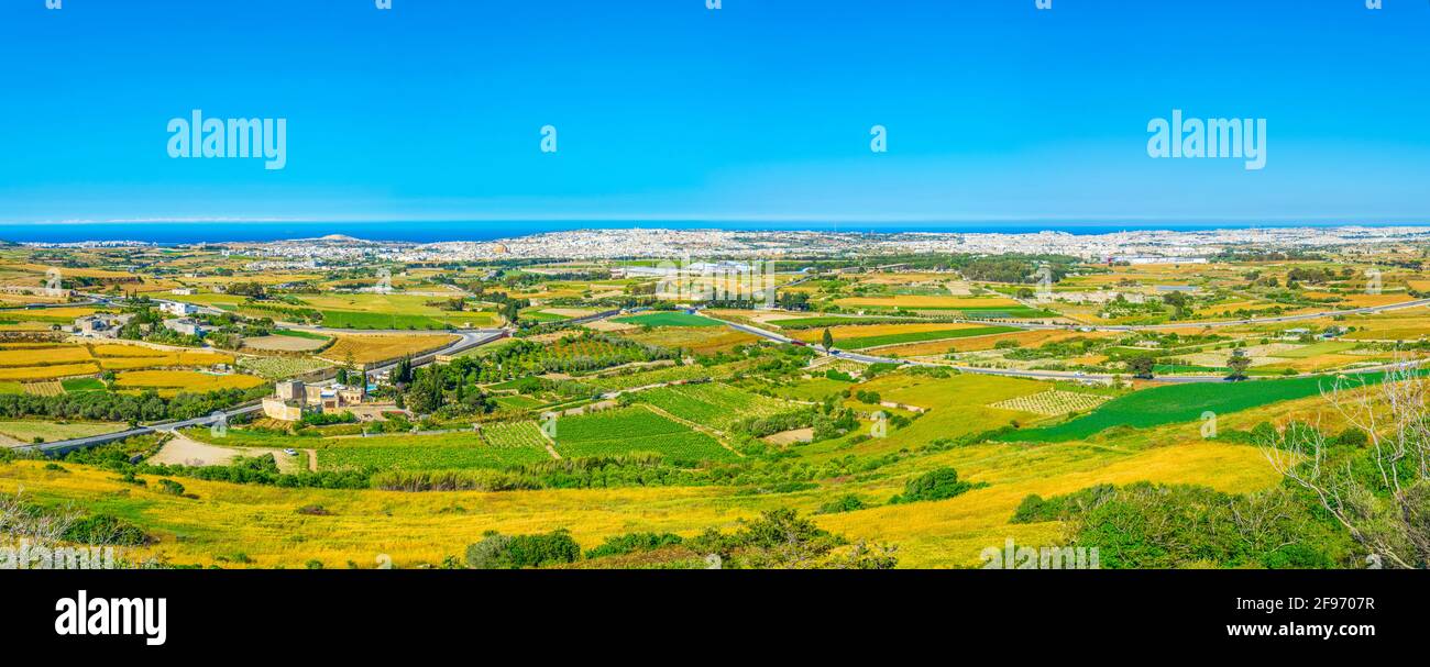 Countryside on Malta with Valletta at background Stock Photo - Alamy
