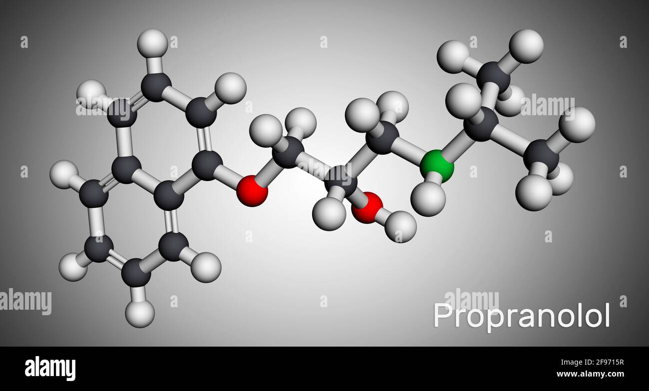 Propranolol molecule. It is synthetic, nonselective beta blocker, used ...
