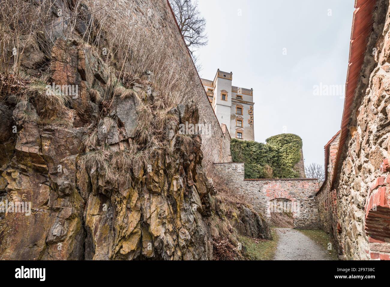 Detail of the defence system with a large watchtower and in the castle ...
