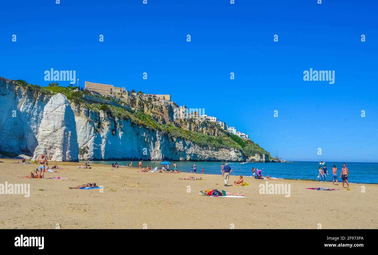People are lying on a beach in the Italian city Vieste Stock Photo - Alamy