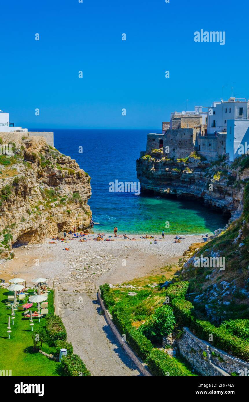 View of the beach lama monachile cala porto in the italian city ...