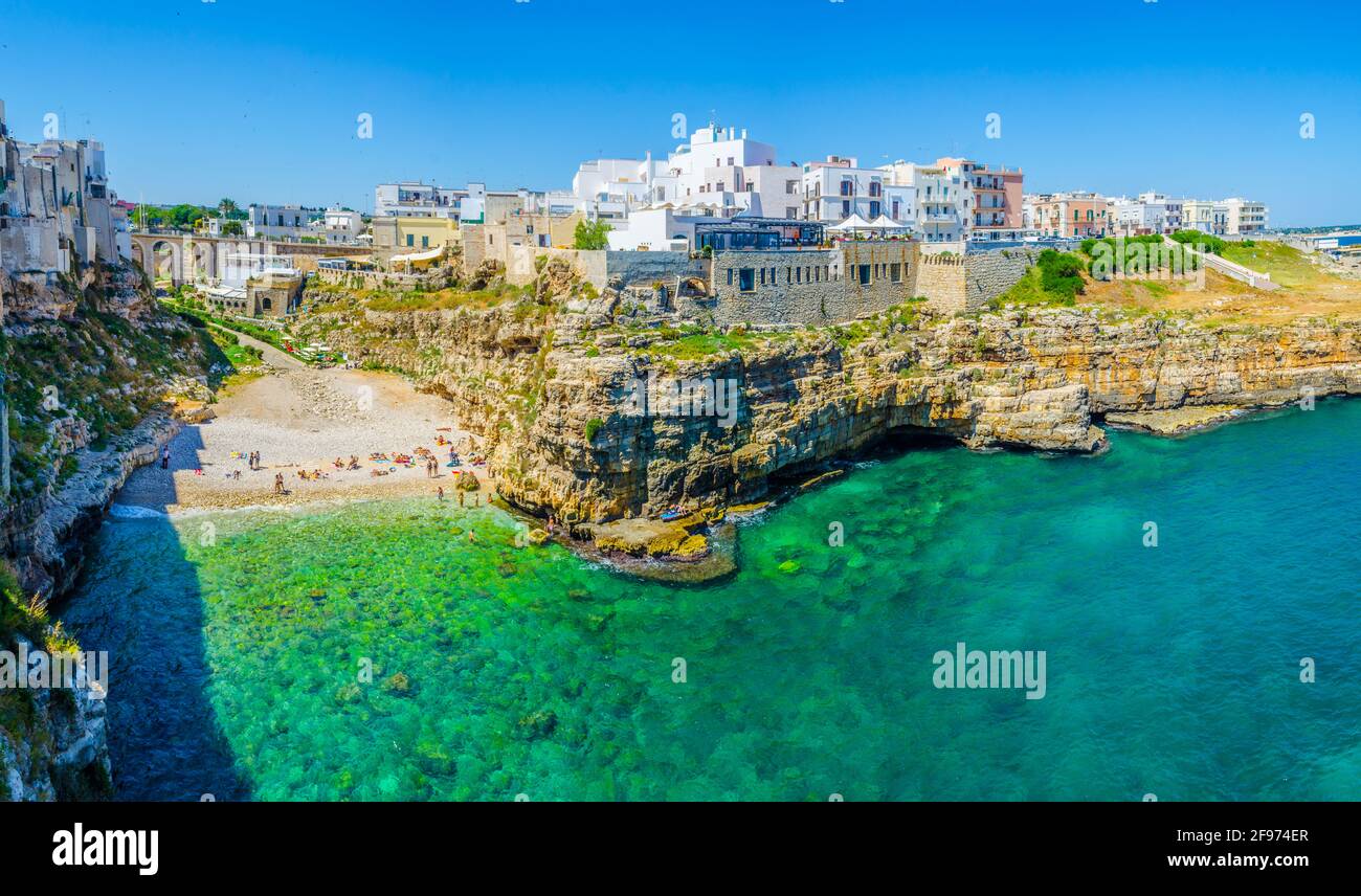 View of the beach lama monachile cala porto in the italian city ...