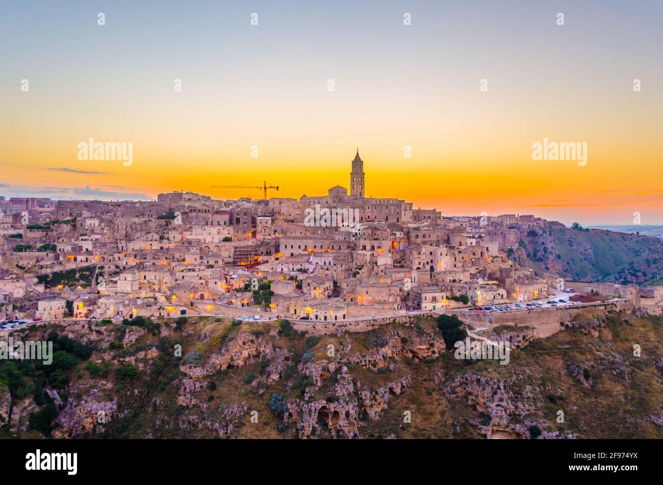 Sunset view of the Italian city Matera Stock Photo - Alamy