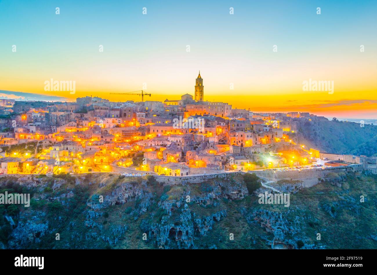 Sunset view of the Italian city Matera Stock Photo - Alamy