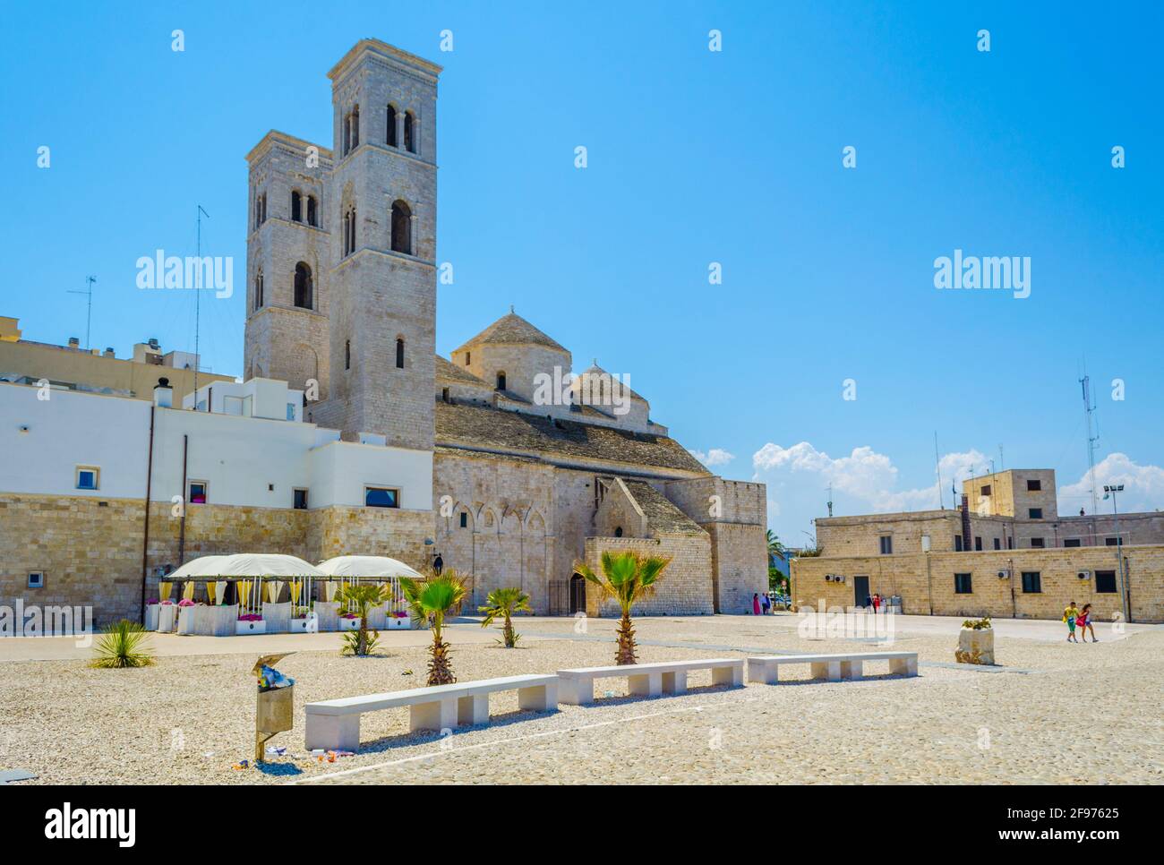 View of the port of Molfetta dominated by a majestic building of the ...