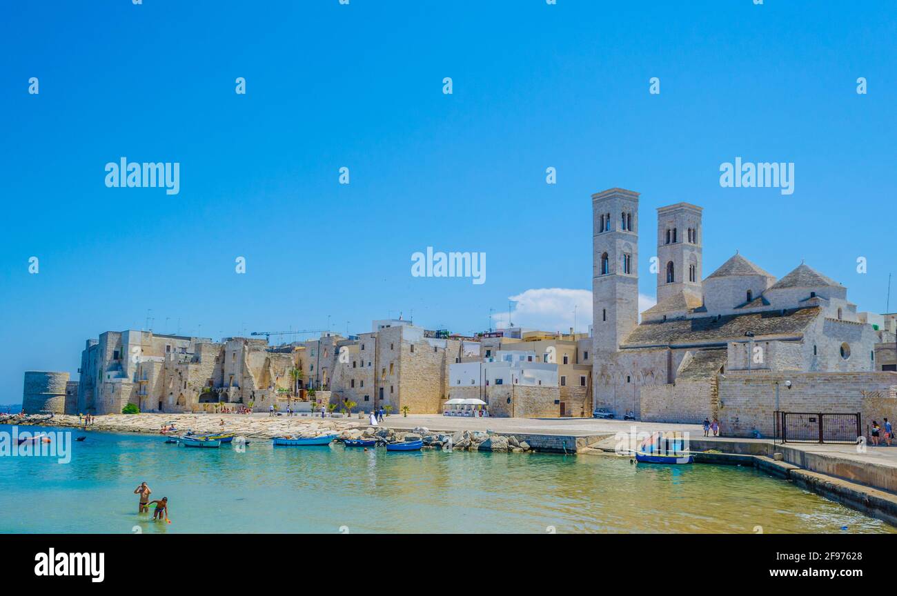 View of the port of Molfetta dominated by a majestic building of the ...