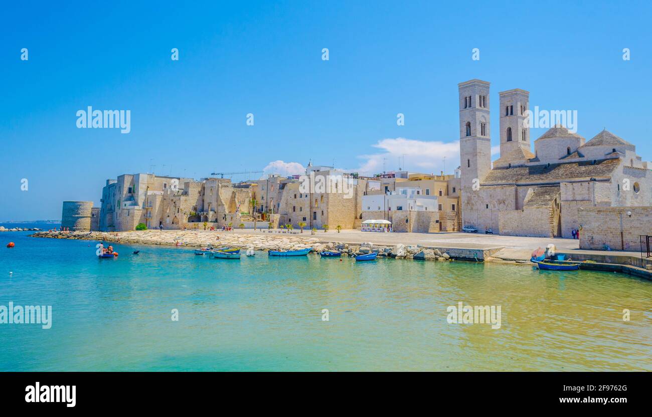 View of the port of Molfetta dominated by a majestic building of the ...