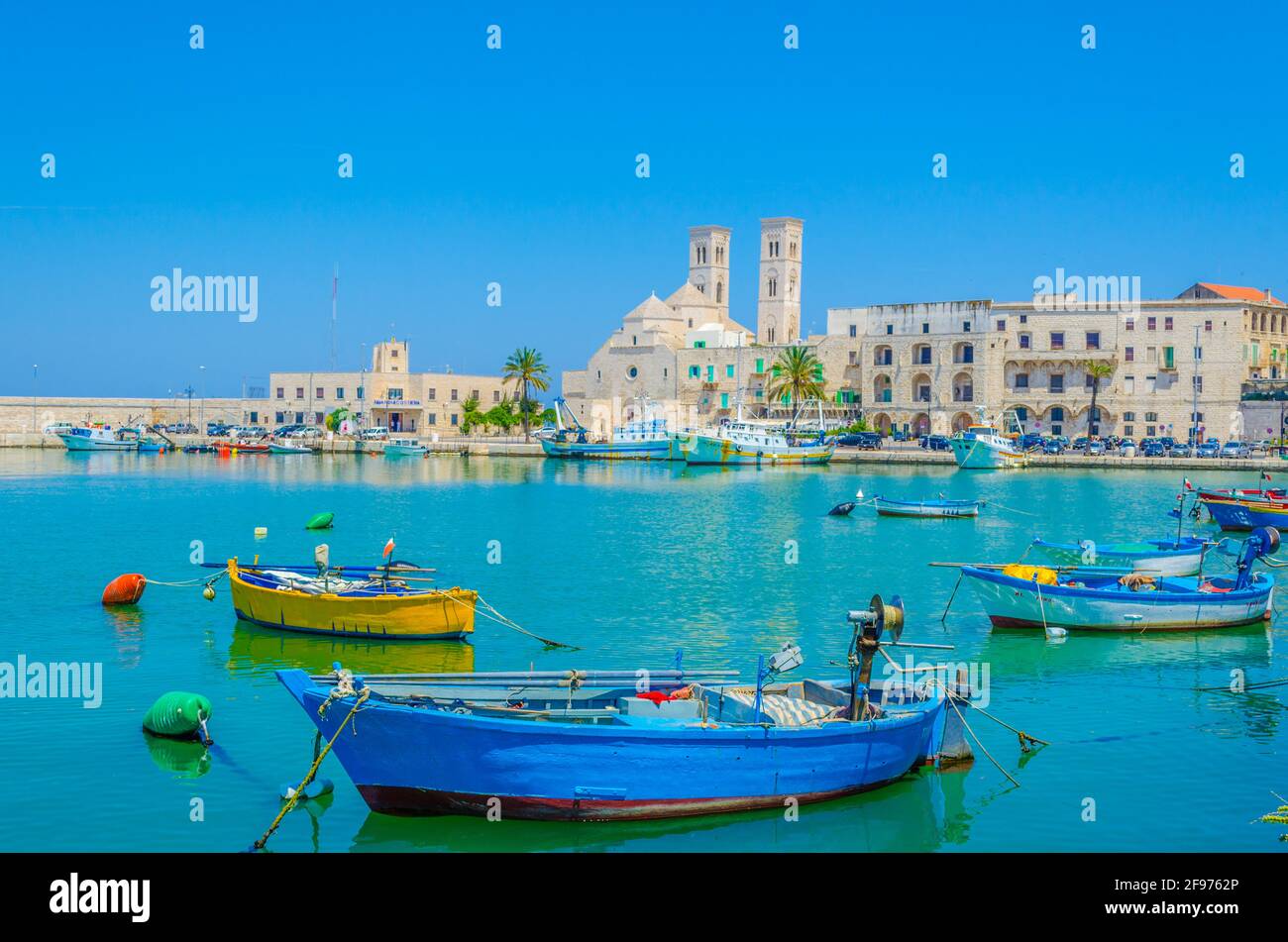 View of the port of Molfetta dominated by a majestic building of the ...