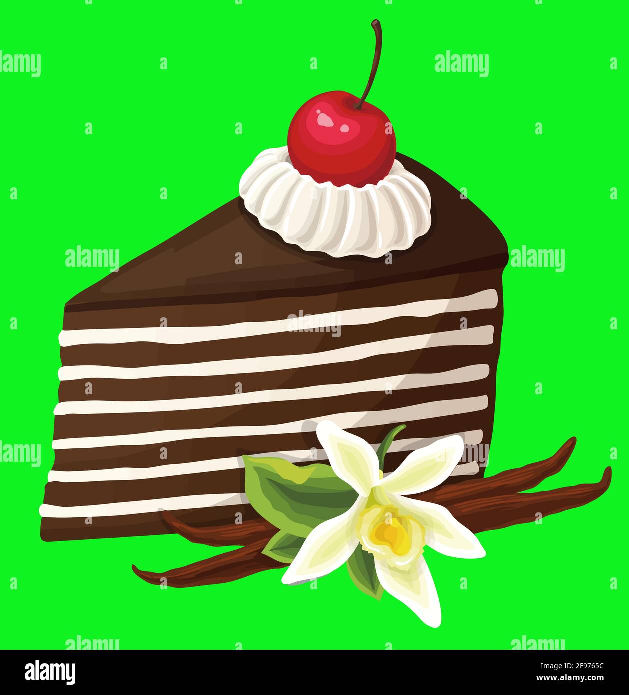 chocolate vanilla cherry cake piece illustration Stock Photo - Alamy