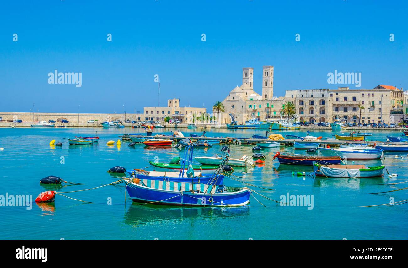 View of the port of Molfetta dominated by a majestic building of the ...