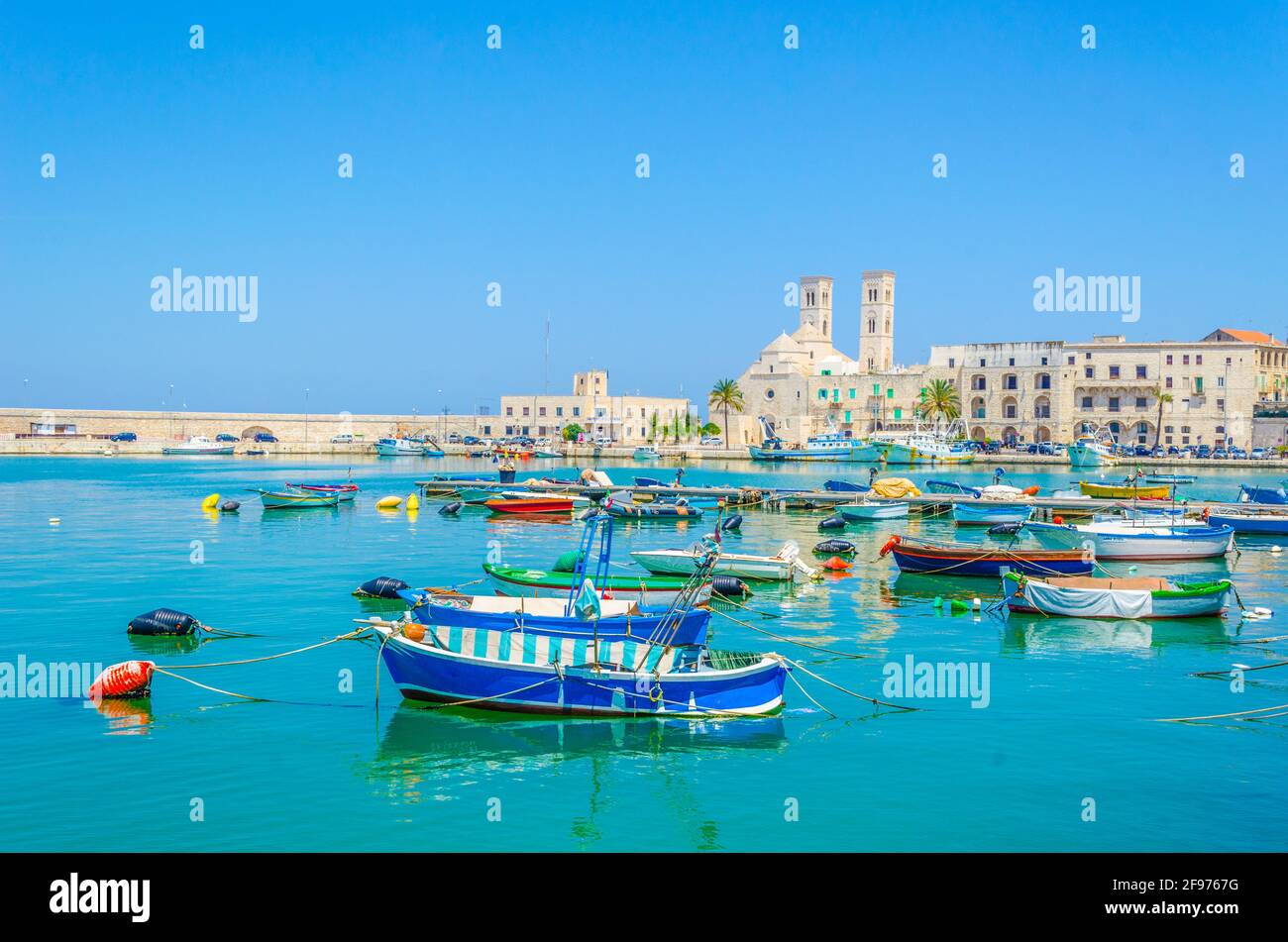 View of the port of Molfetta dominated by a majestic building of the ...