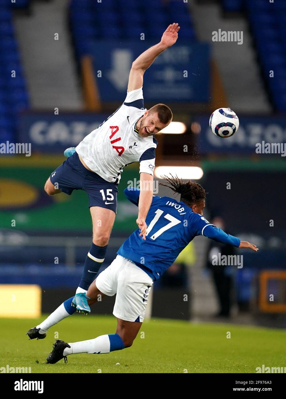 Tottenham Hotspur's Eric Dier (left) and Everton's Alex Iwobi battle ...