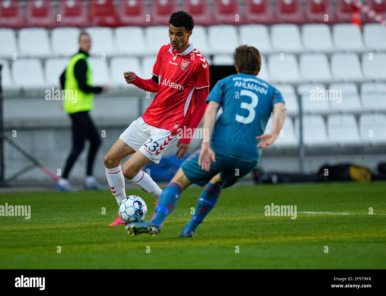Vejle Stadium, Vejle, Denmark. 16th Apr, 2021. Vejle BK's Hugo Ekitike ...