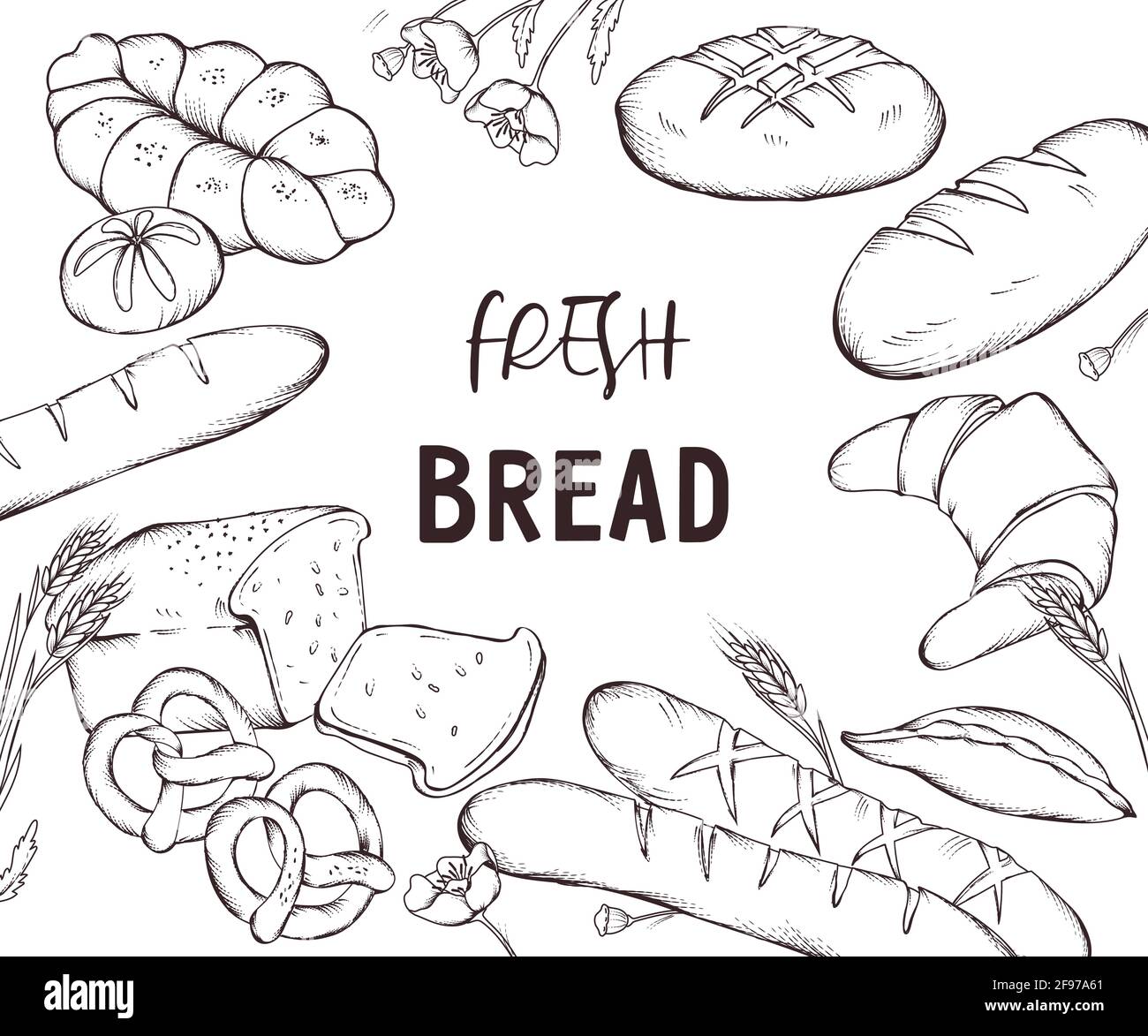 Fresh bread banner or poster design with hand drawn image of bakery ...