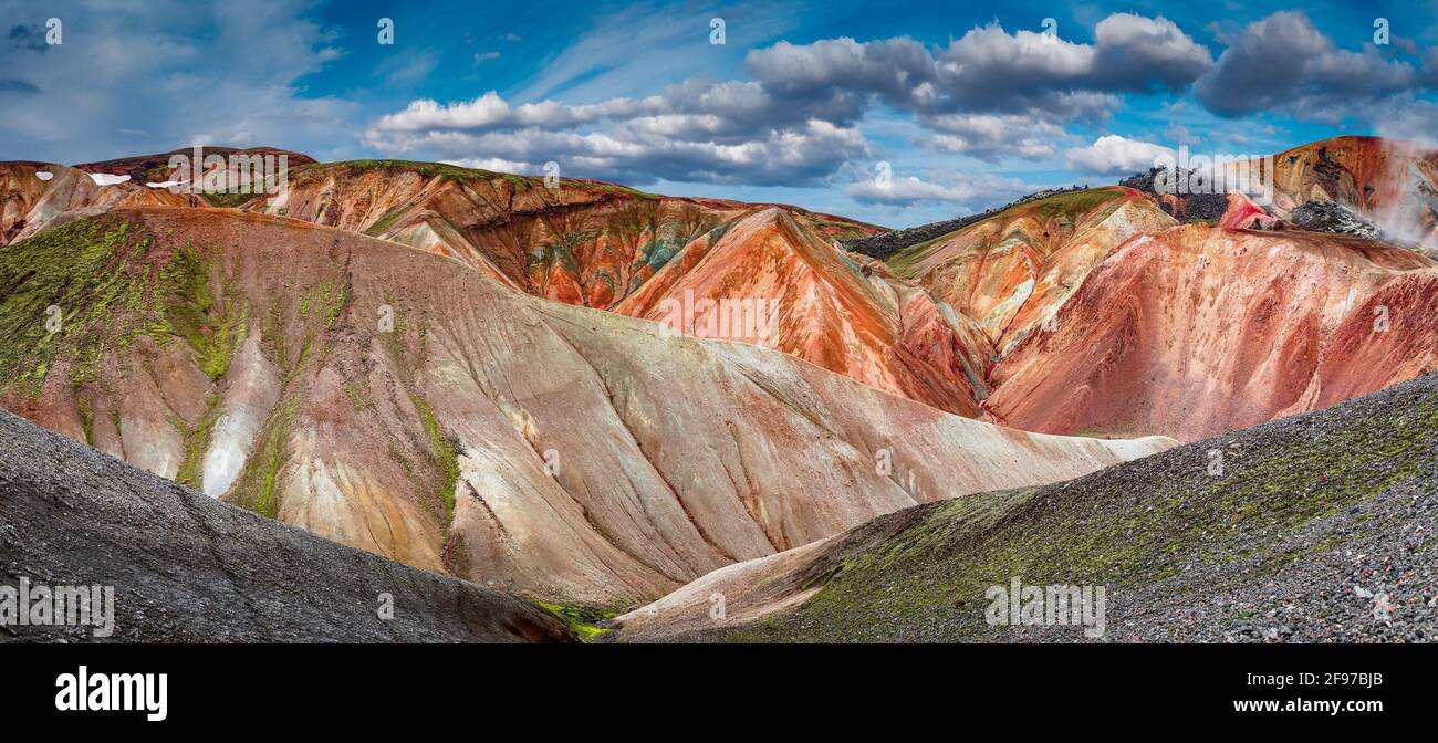Beautiful panoramic Icelandic landscape of colorful rainbow volcanic ...