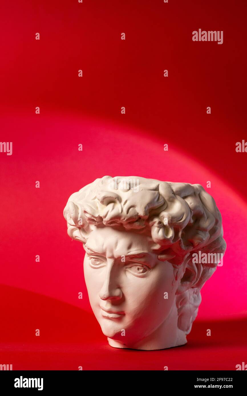 Gypsum statue of David's head. Michelangelo's David statue plaster copy Stock Photo - Alamy