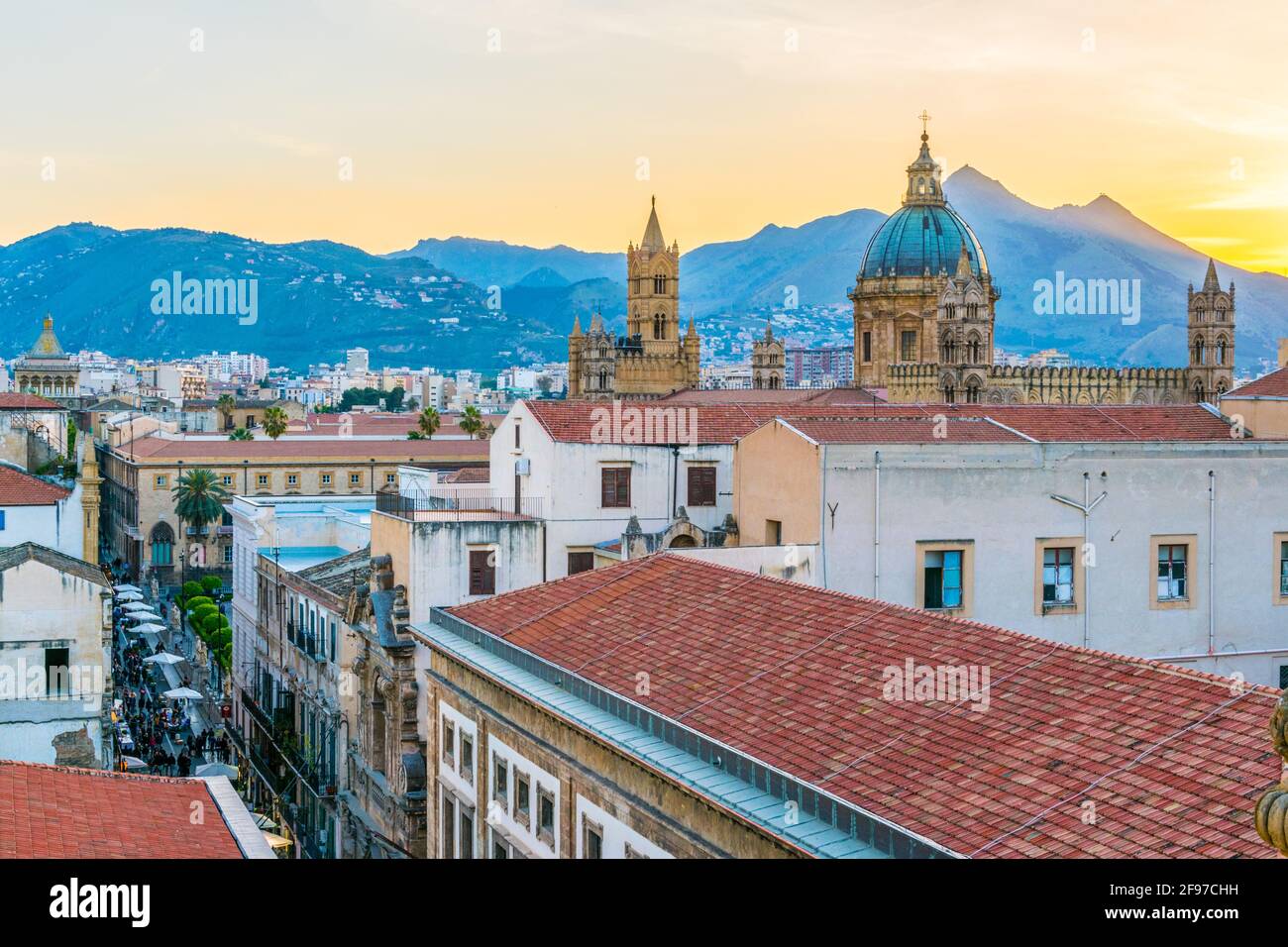Aerial view of Palermo dominated by the cathedral, Sicily, Italy Stock ...