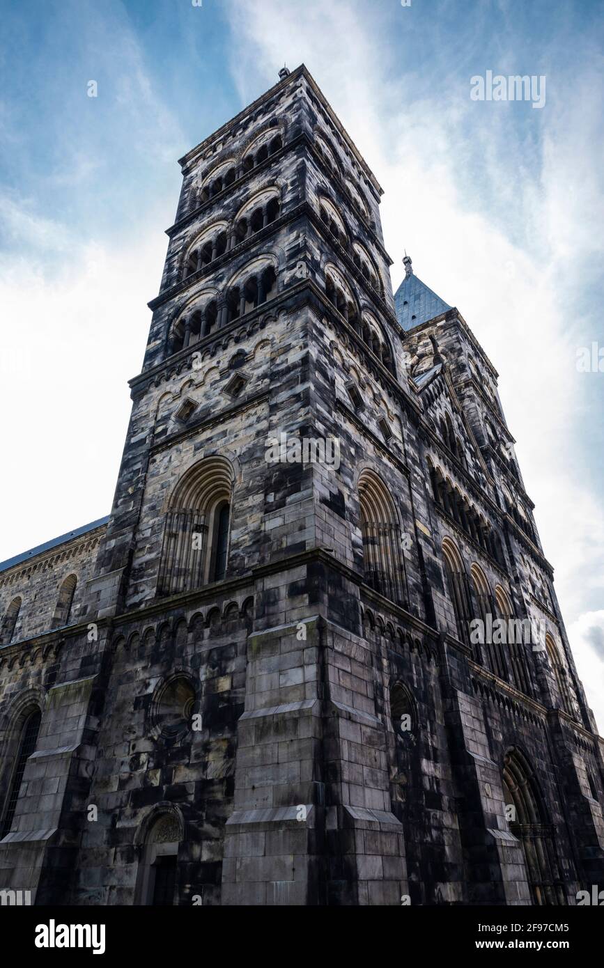 Facade of the Lund Cathedral, Lutheran church in Lund, Scania, Sweden ...