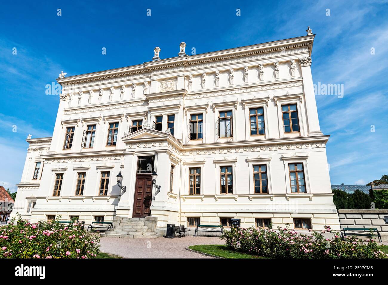 White classic facade of a buiding of the Lund University in Lund ...