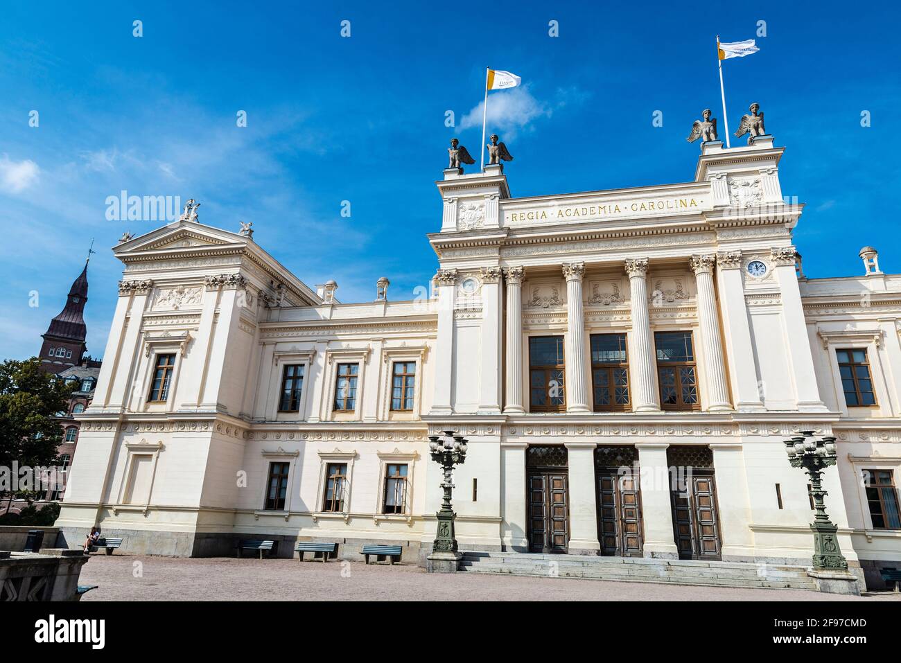 Lund, Sweden - August 30, 2019: White classic facade of the main ...