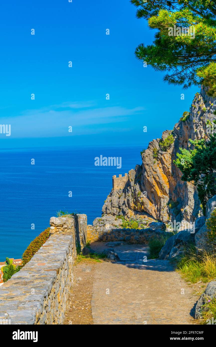Ruins of a castle situated on La Rocca mountain in Cefalu, Sicily ...