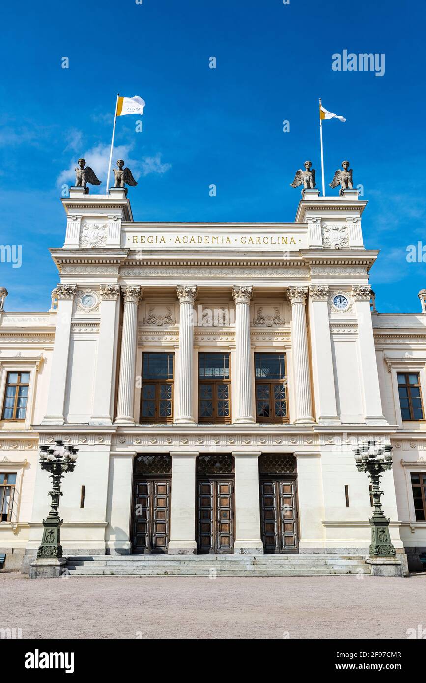 Lund, Sweden - August 30, 2019: White classic facade of the main ...