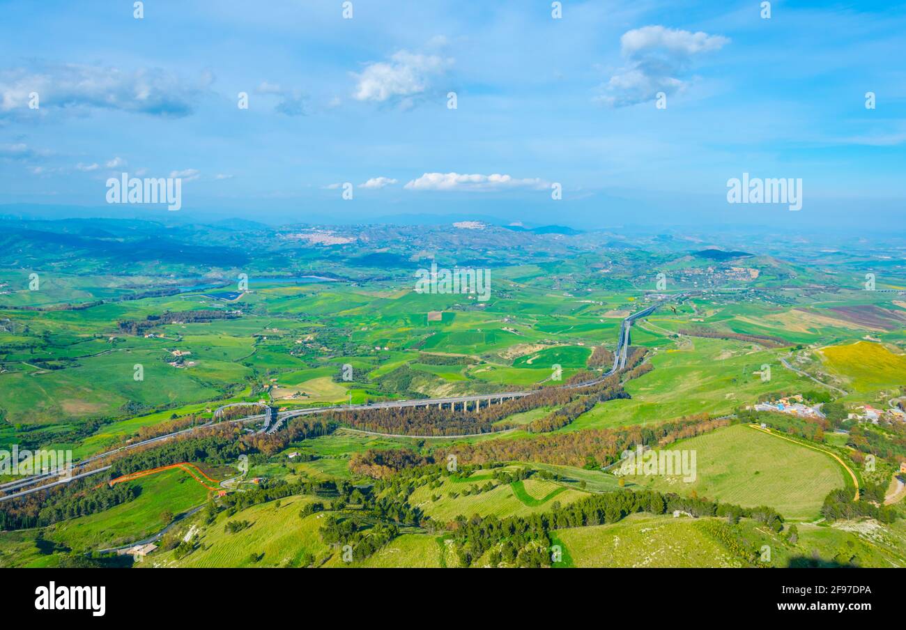 nature in the central Sicily with Calascibetta village, Italy Stock ...