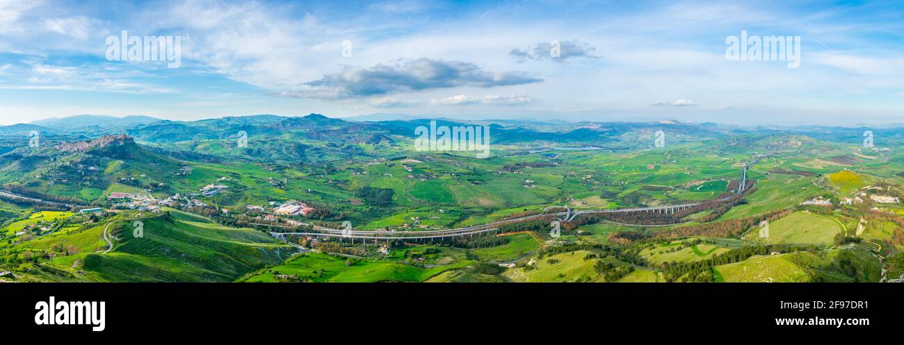 nature in the central Sicily with Calascibetta village, Italy Stock ...
