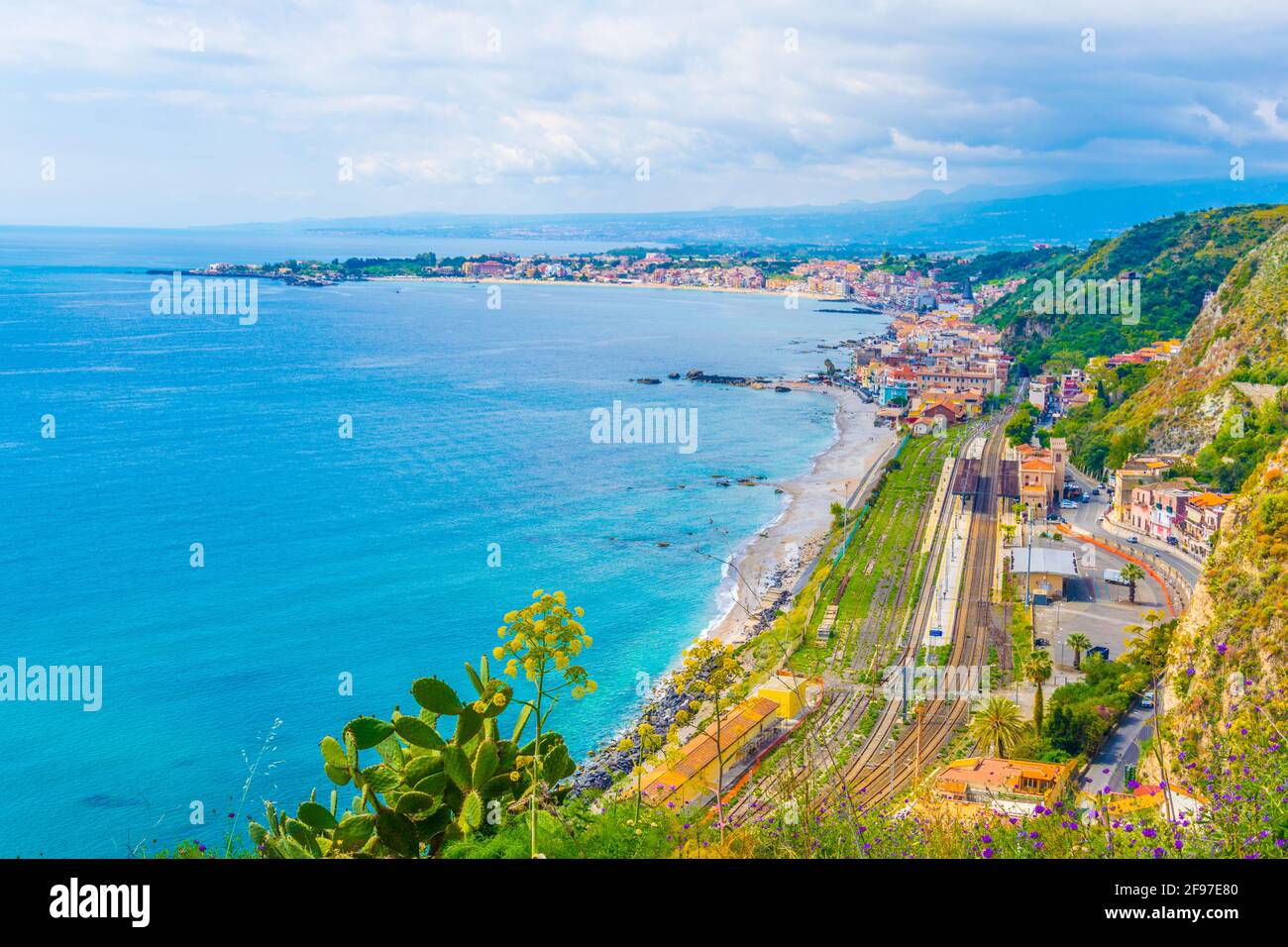 Aerial view of train station in Taormina, Sicily, Italy Stock Photo - Alamy