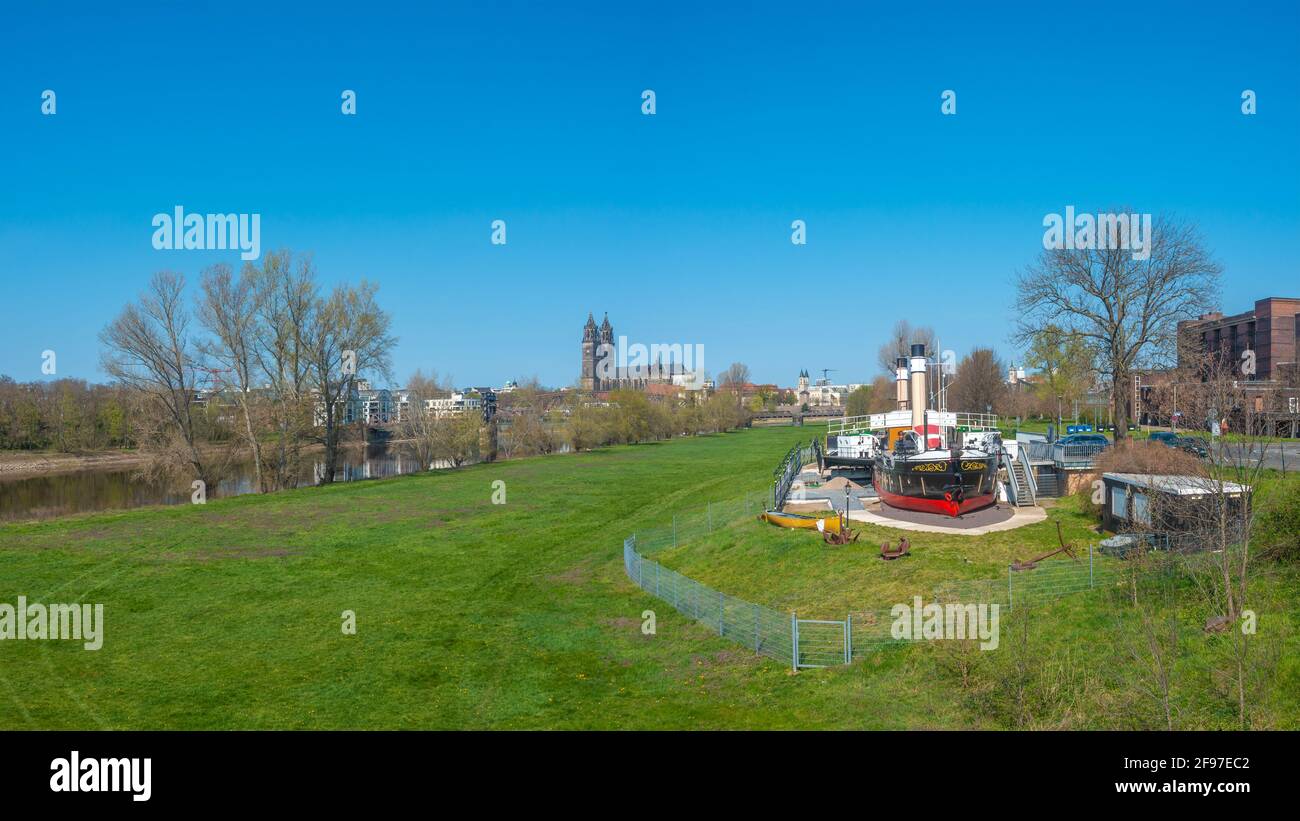 Historical downtown of Magdeburg, old town, Elbe river, and Magnificent ...