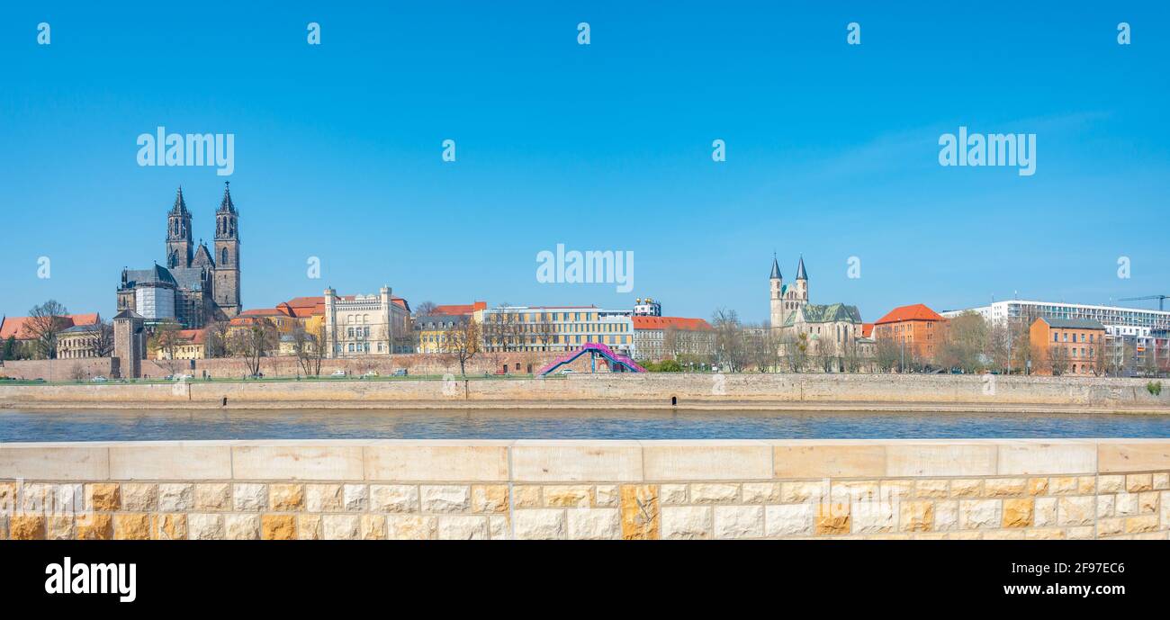 Historical downtown of Magdeburg, old town, Elbe river, and Magnificent ...